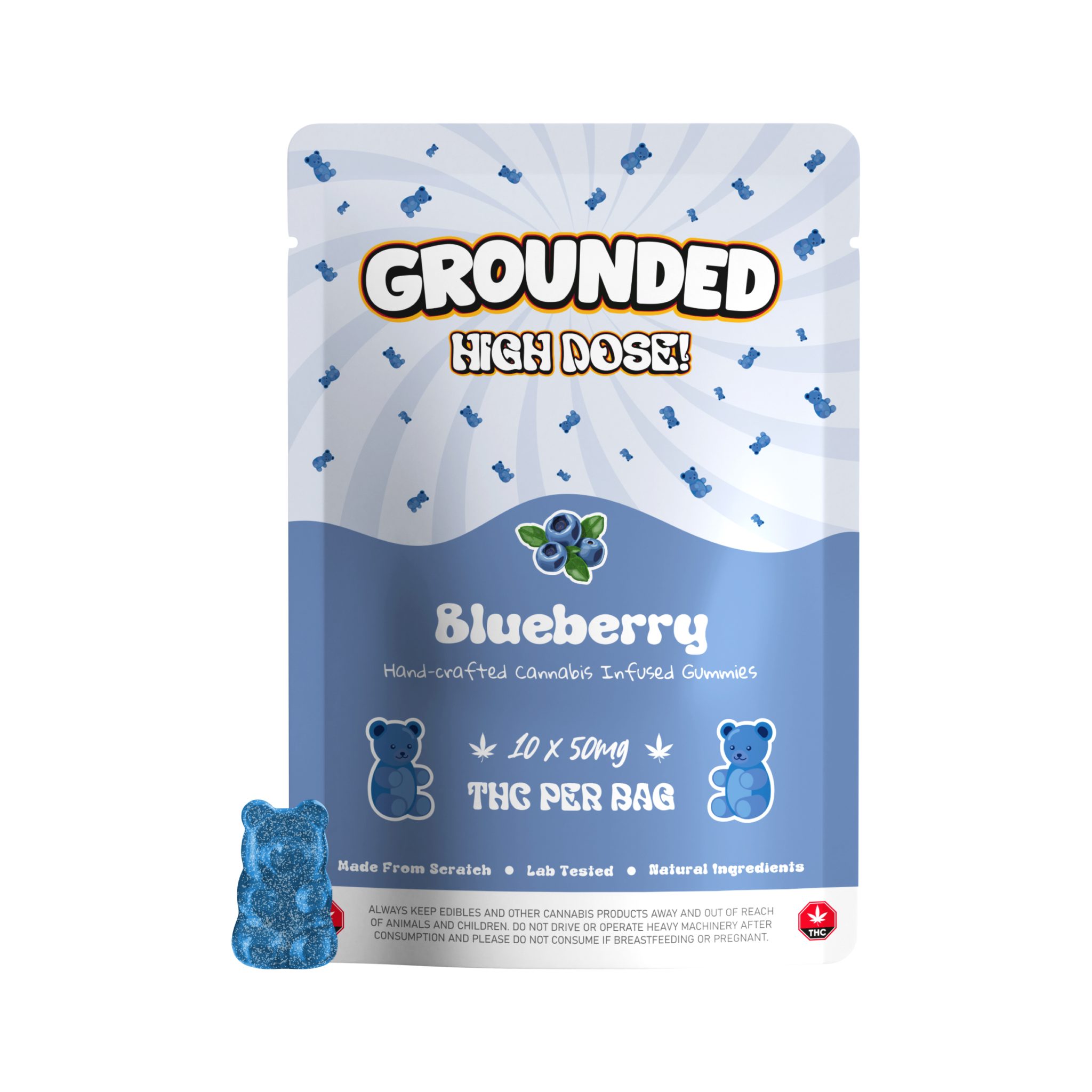 Grounded High Dose Gummy Bears – Blueberry | 500mg THC Gummies | Hash ...